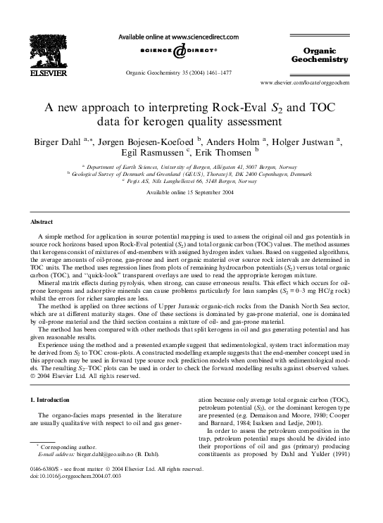 (PDF) A new approach to interpreting Rock-Eval S2 and TOC data for ...
