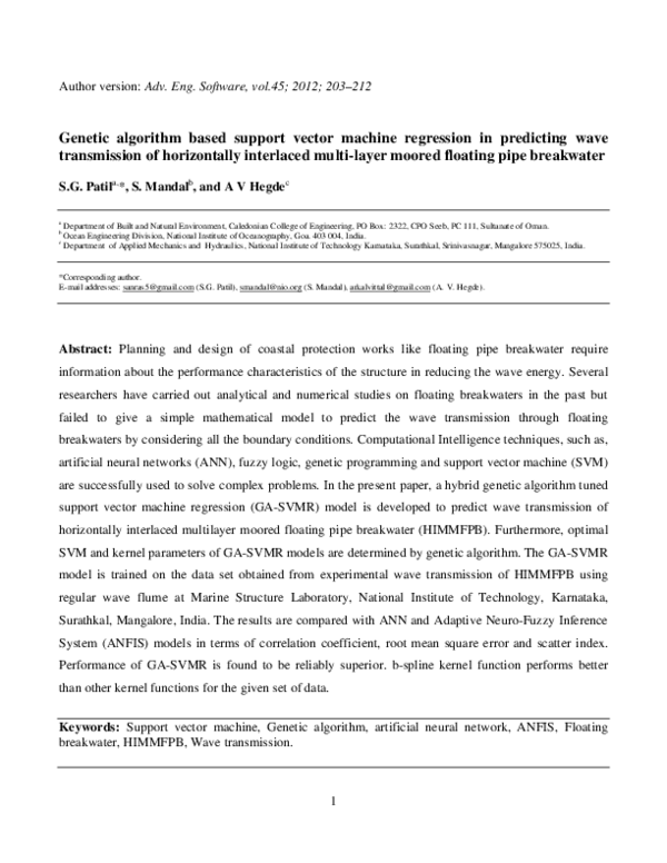 (PDF) Genetic algorithm based support vector machine regression in predicting wave transmission ...
