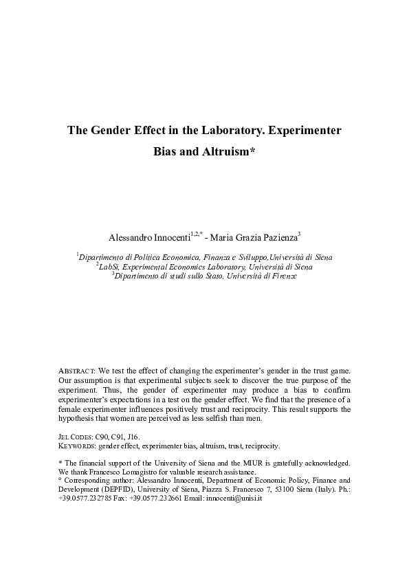 (PDF) The gender effect in the laboratory
