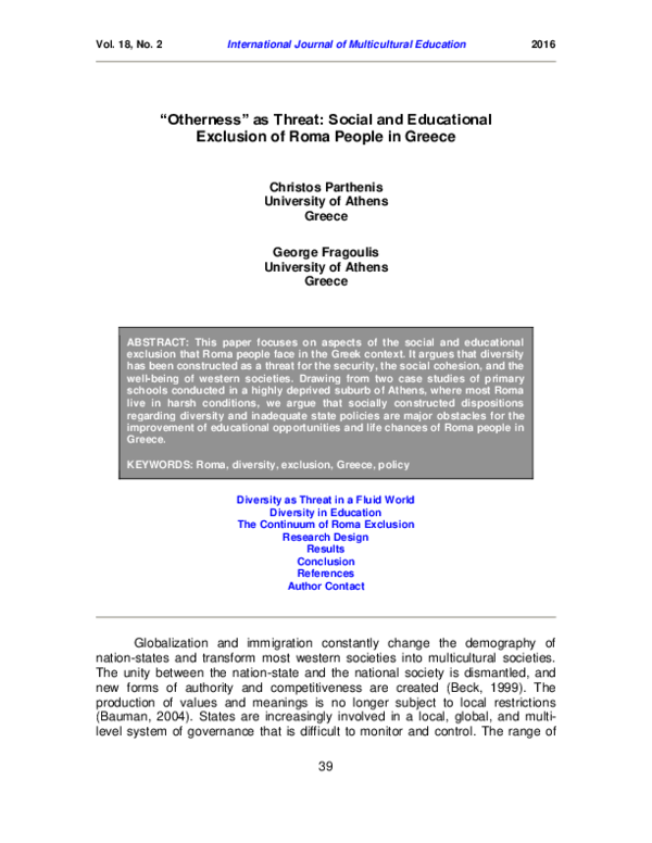 (PDF) “Otherness” as Threat: Social and Educational Exclusion of Roma ...