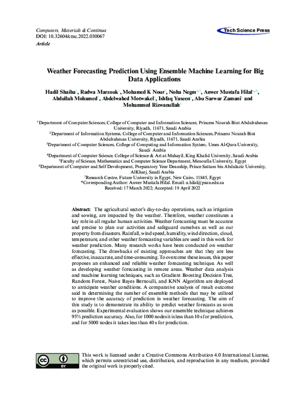 Weather Forecasting Prediction Using Ensemble Machine Learning for Big ...