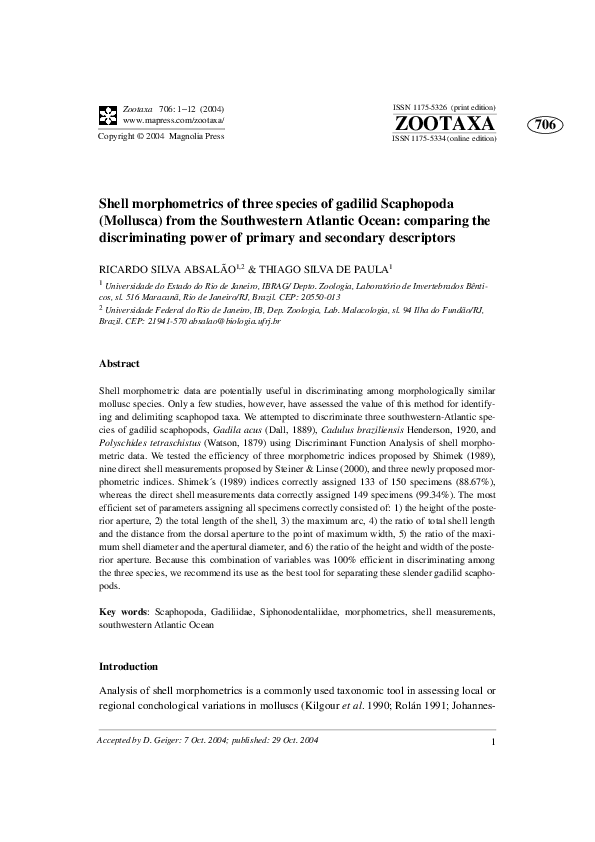 (PDF) Shell morphometrics of three species of gadilid Scaphopoda ...