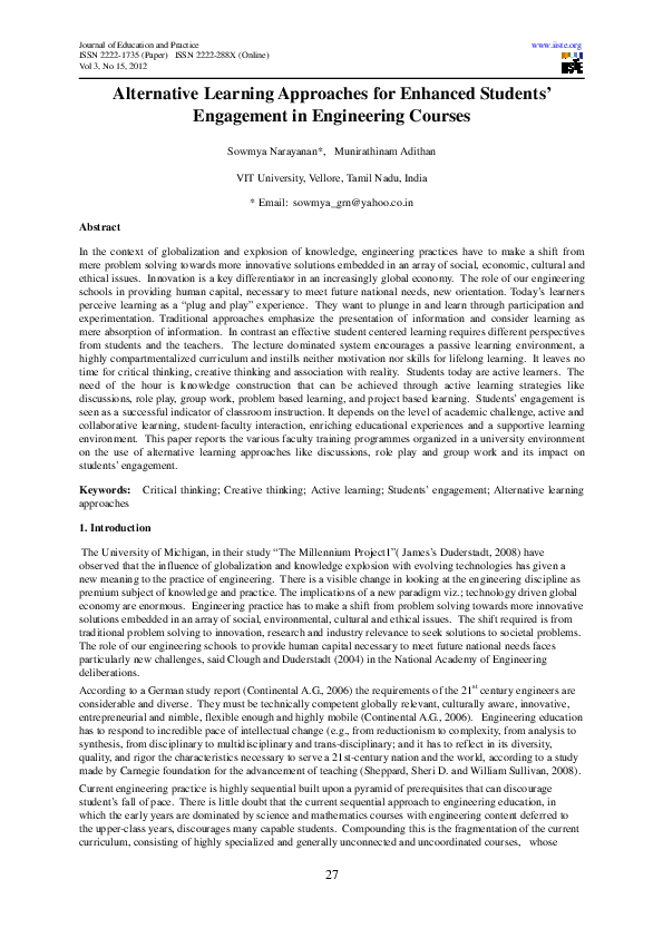 (PDF) Alternative Learning Approaches for Enhanced Students’ Engagement ...