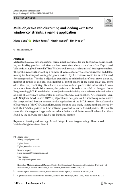 Pdf Multi Objective Vehicle Routing And Loading With Time Window