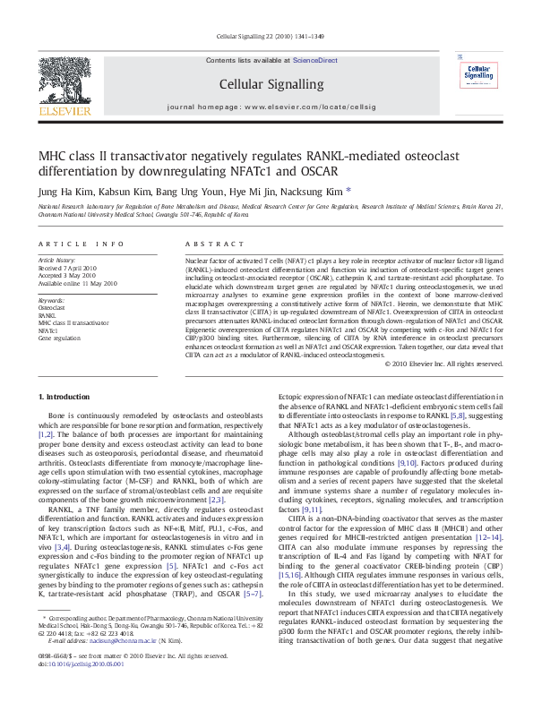 (PDF) MHC class II transactivator negatively regulates RANKL-mediated ...