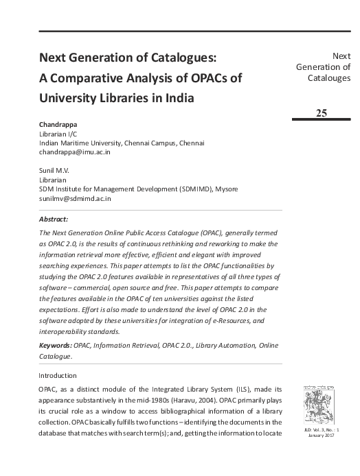 (PDF) Next Generation of Catalogues: A Comparative Analysis of OPACs of ...
