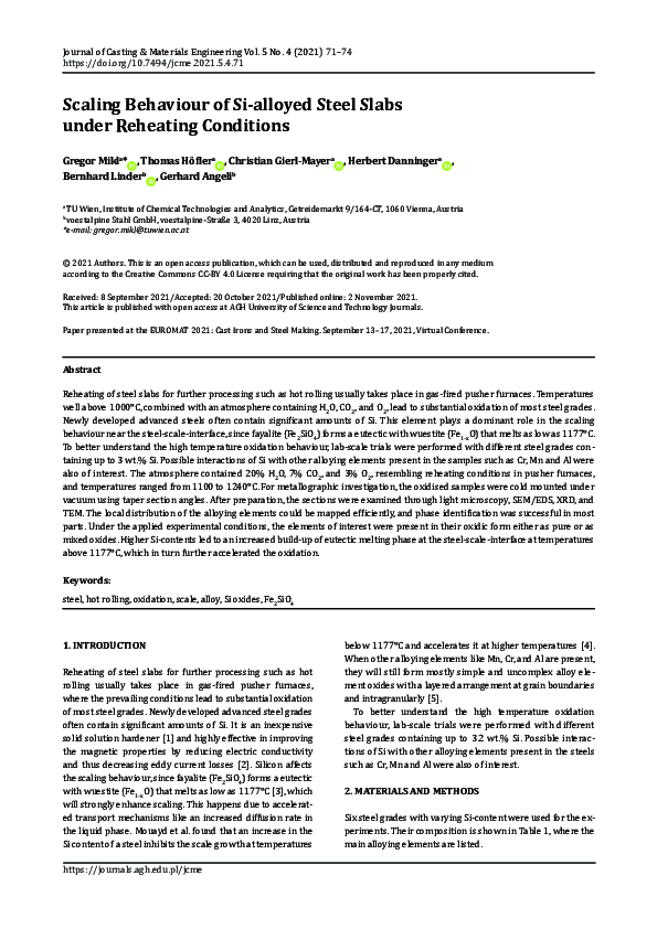(PDF) Scaling Behaviour of Si-alloyed Steel Slabs under Reheating ...