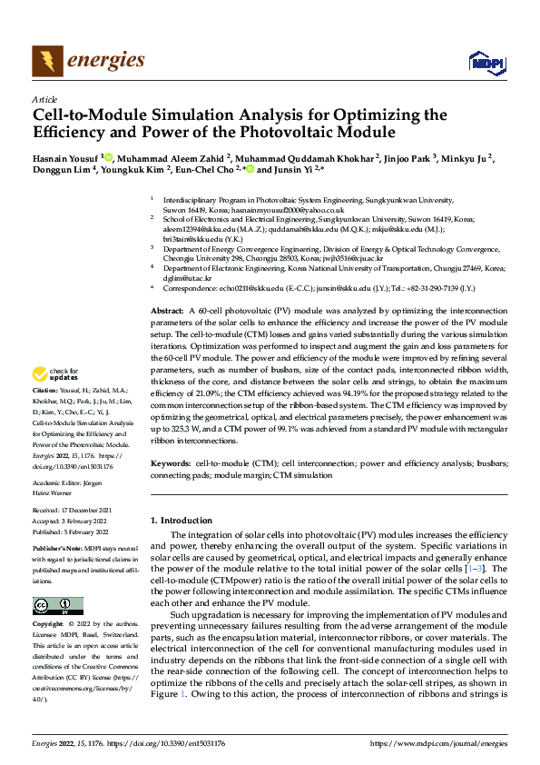 Pdf Cell To Module Simulation Analysis For Optimizing The Efficiency And Power Of The