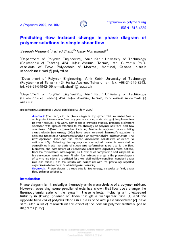 (PDF) Predicting flow induced change in phase diagram of polymer solutions in simple shear flow