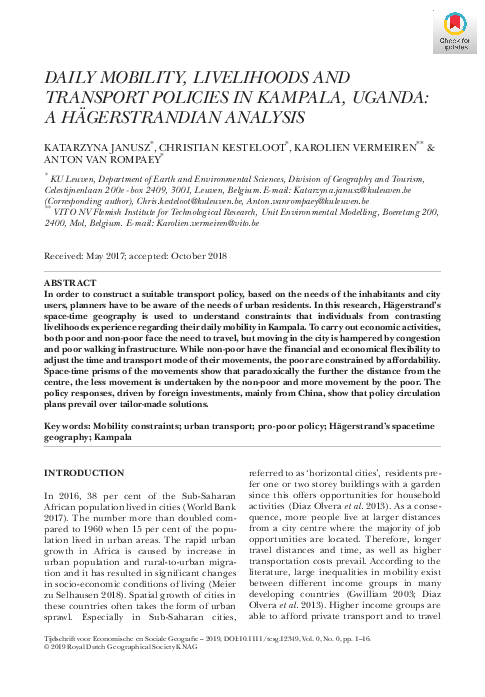 (PDF) Daily Mobility, Livelihoods and Transport Policies in Kampala, Uganda: A Hägerstrandian ...