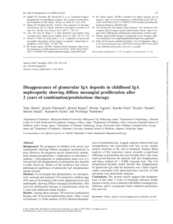 (PDF) Disappearance of glomerular IgA deposits in childhood IgA ...