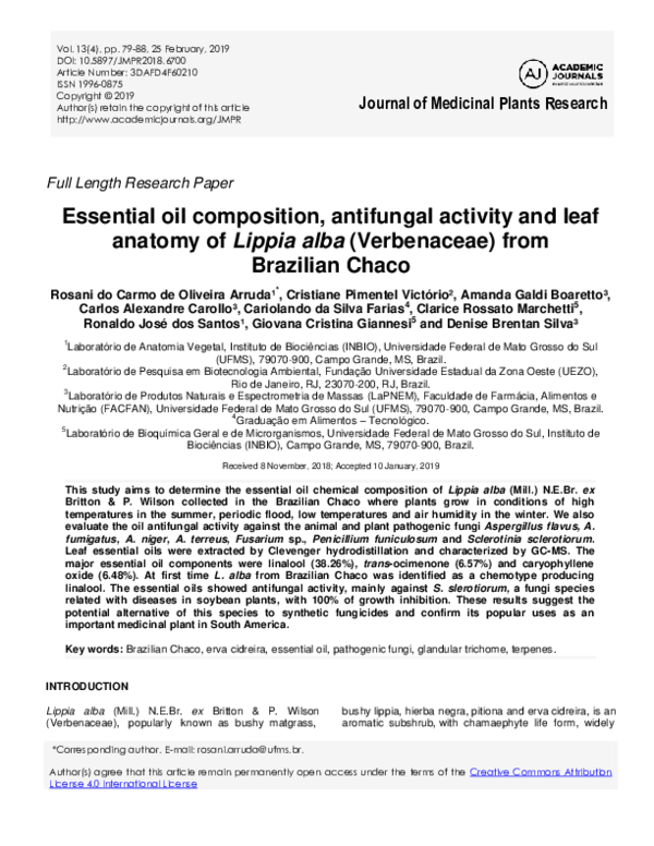 (PDF) Essential oil composition, antifungal activity and leaf anatomy ...