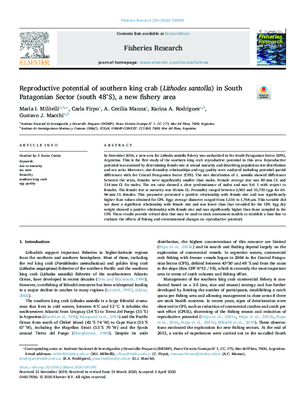 (PDF) Reproductive Potential of Southern King Crab