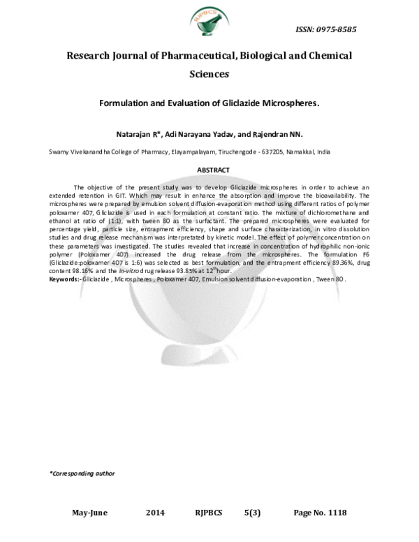 (PDF) Gliclazide Microspheres: Formulation and Evaluation Study