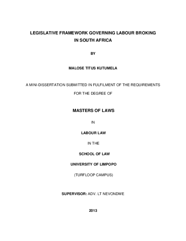 (PDF) Legislative framework governing labour broking in South Africa