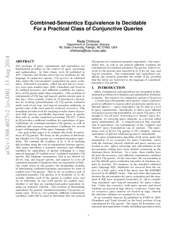 (PDF) Decidability of Combined-Semantics Query Equivalence