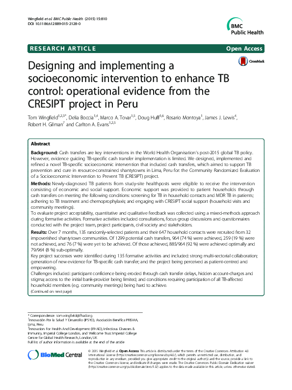 (PDF) TB Control: Socioeconomic Intervention Evidence