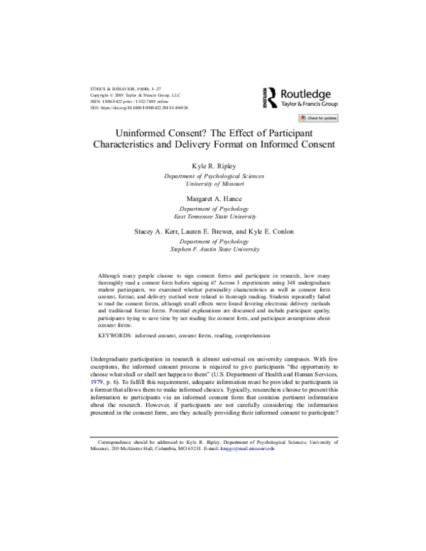 (PDF) Uninformed Consent? The Effect of Participant Characteristics and Delivery Format on ...