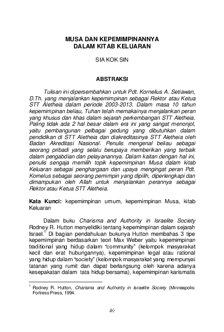 (PDF) Musa Dan Kepemimpinannya Dalam Kitab Keluaran