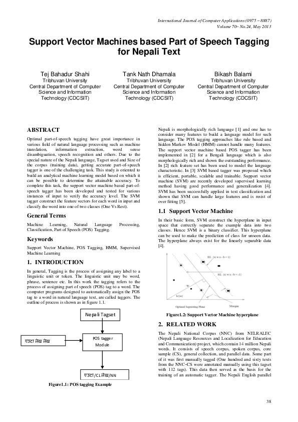 (PDF) Support Vector Machines based Part of Speech Tagging for Nepali Text