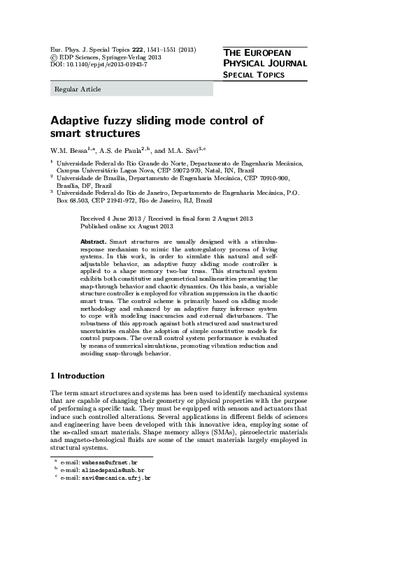 (PDF) Adaptive fuzzy sliding mode control of smart structures