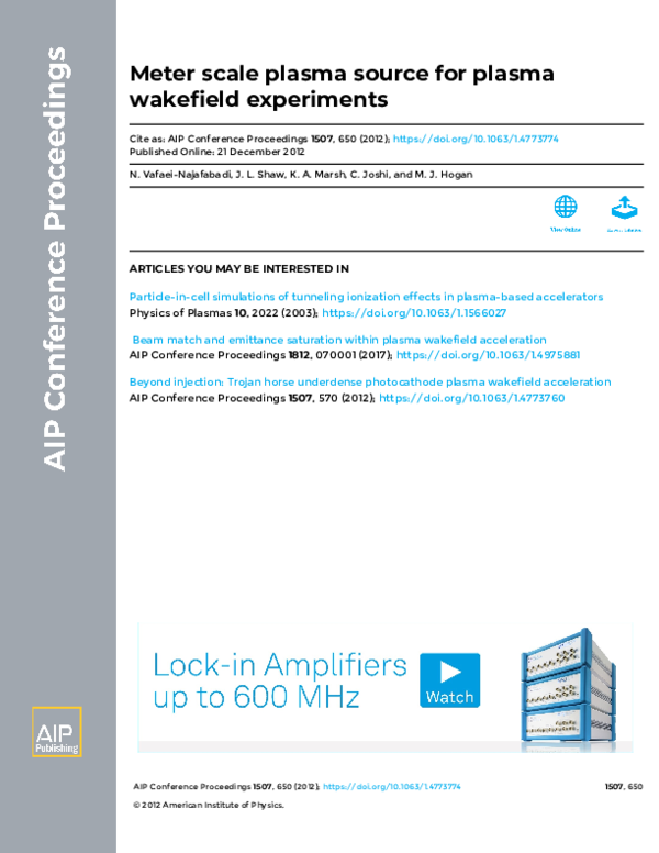 (PDF) Meter scale plasma source for plasma wakefield experiments