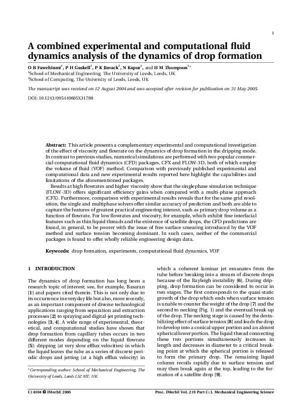 Pdf A Combined Experimental And Computational Fluid Dynamics Analysis Of The Dynamics Of Drop