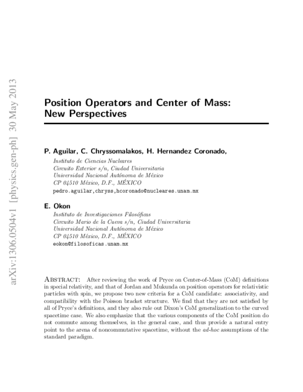 (PDF) Position Operators and Center-Of-Mass: New Perspectives
