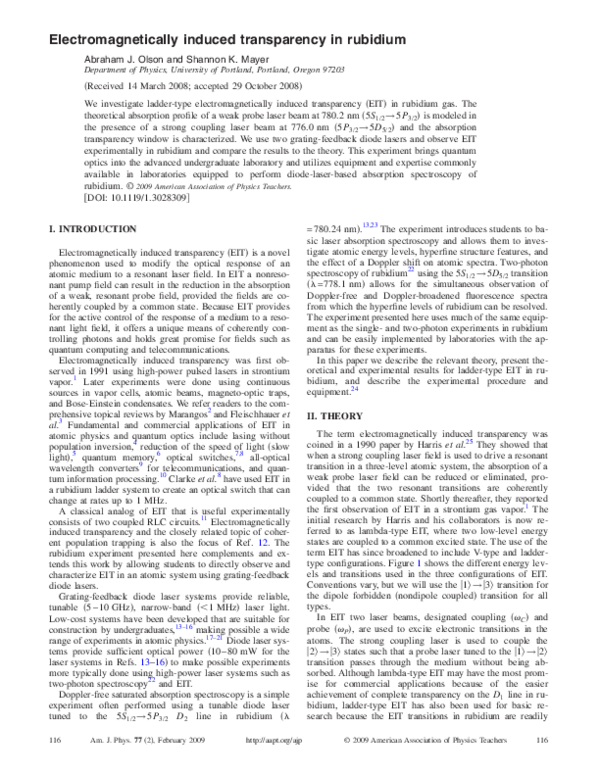 (PDF) Electromagnetically induced transparency in rubidium