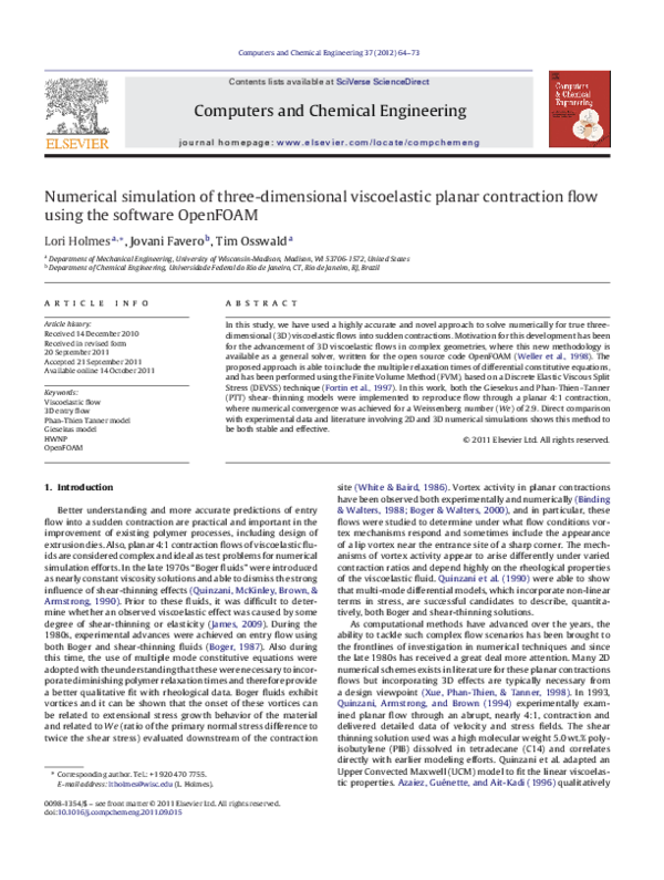 Pdf Numerical Simulation Of Three Dimensional Viscoelastic Planar