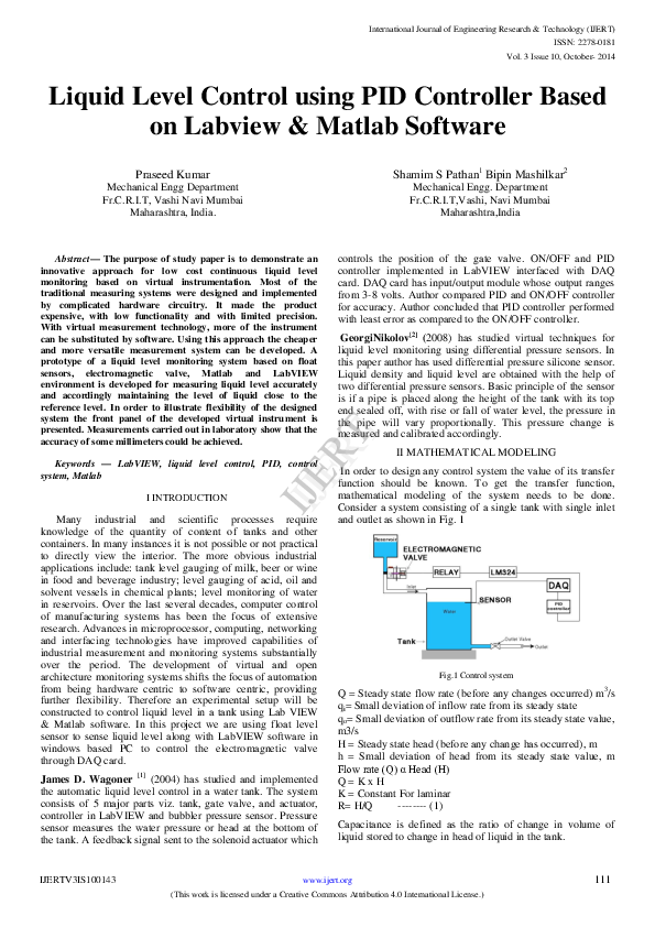 Pdf Liquid Level Control Using Pid Controller Based On Labview And Matlab Software 5607