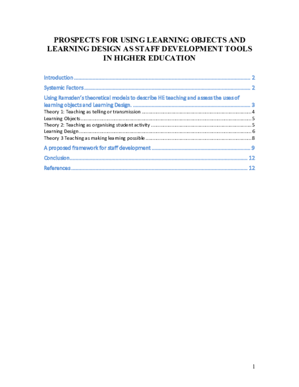 (PDF) Prospects for Using Learning Objects and Learning Design As Staff ...