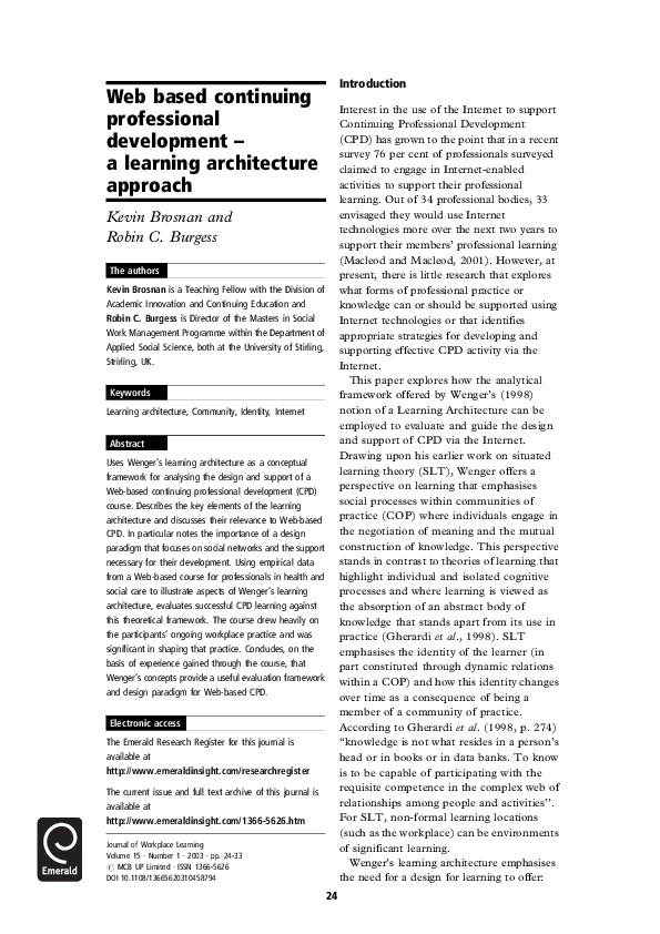 (PDF) Web based continuing professional development – a learning ...