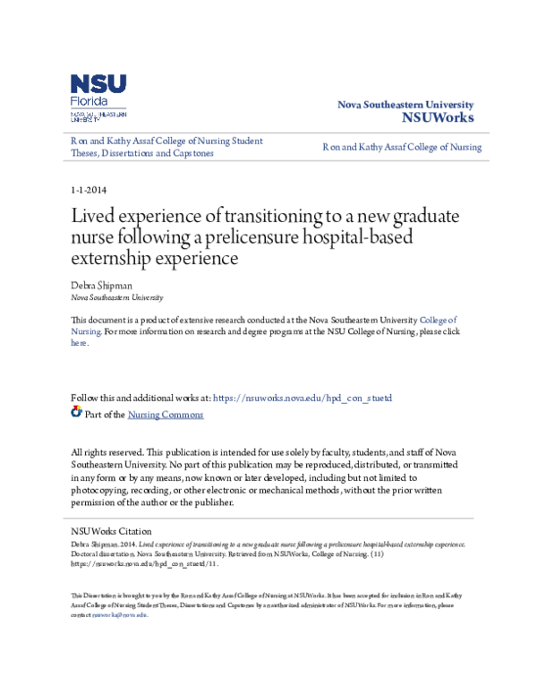 (PDF) The lived experience of transitioning to a new graduate nurse ...