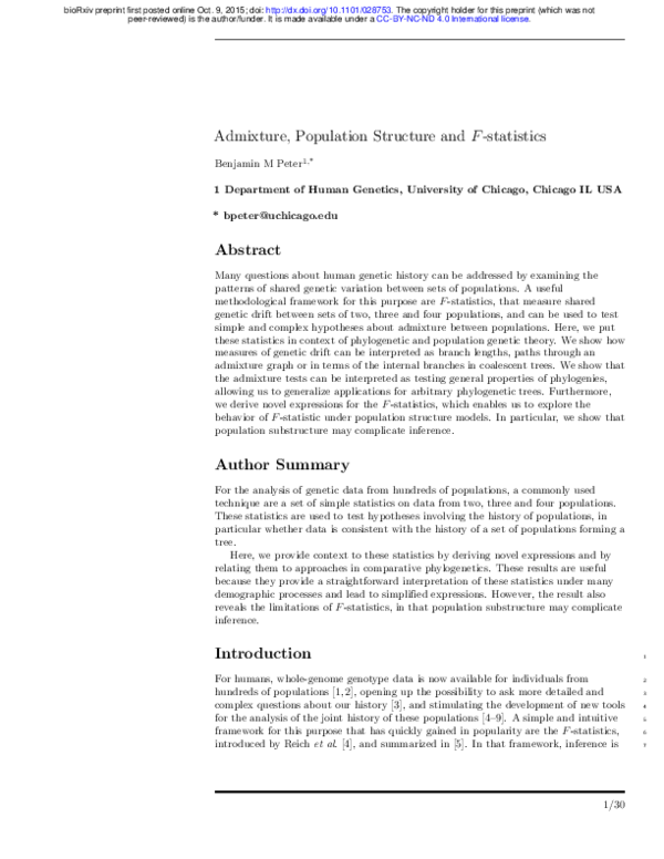 (PDF) Admixture, Population Structure and F-Statistics