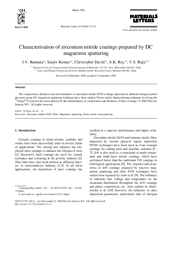 (PDF) Characterisation of zirconium nitride coatings prepared by DC ...