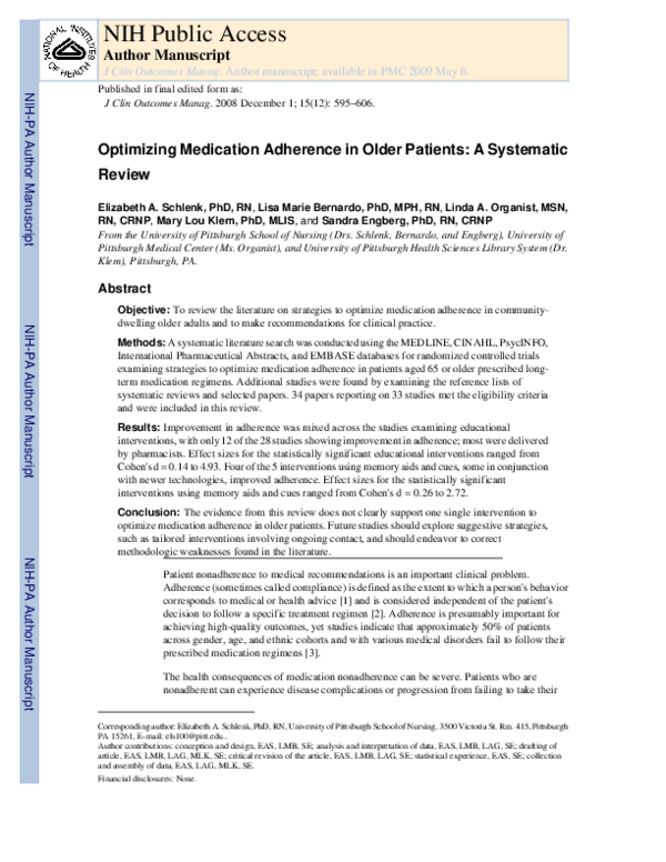 (PDF) Optimizing Medication Adherence in Older Patients: A Systematic ...