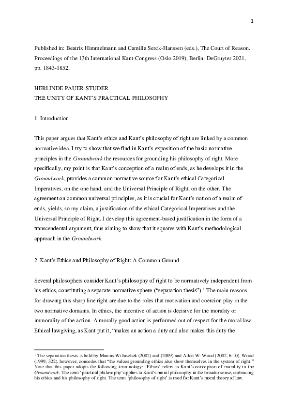 (PDF) The Unity of Kant's Practical Philosophy