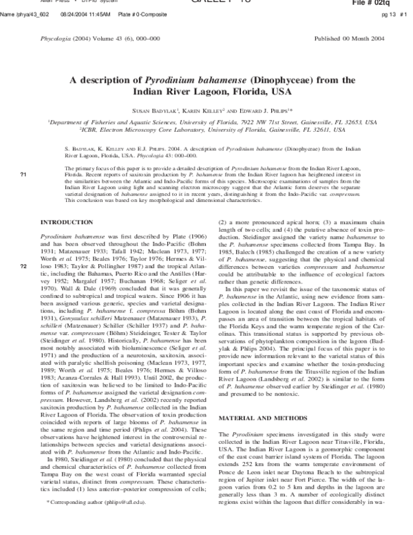 (PDF) A description of Pyrodinium bahamense (Dinophyceae) from the ...