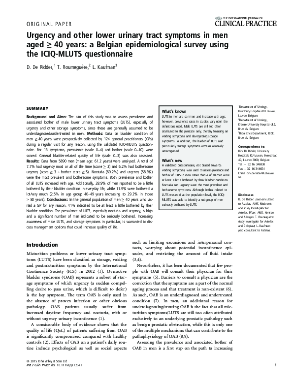 (PDF) Urgency and other lower urinary tract symptoms in men aged ≥ 40 ...