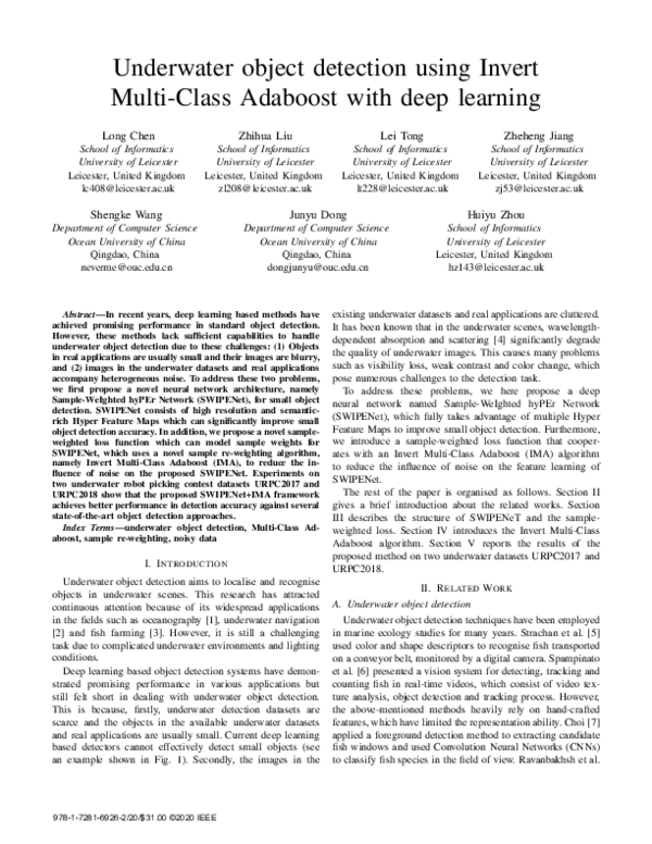 Pdf Underwater Object Detection Using Invert Multi Class Adaboost With Deep Learning