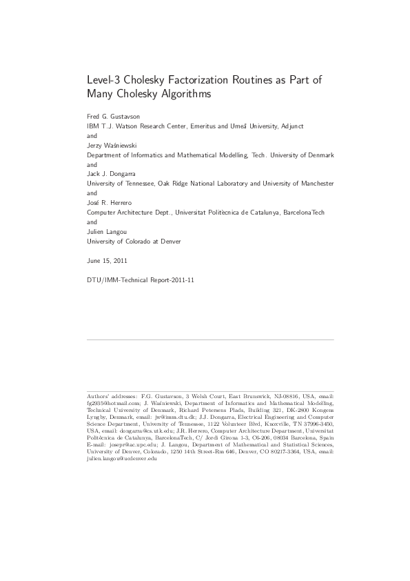 (PDF) Level-3 Cholesky Factorization Routines as Part of Many Cholesky Algorithms