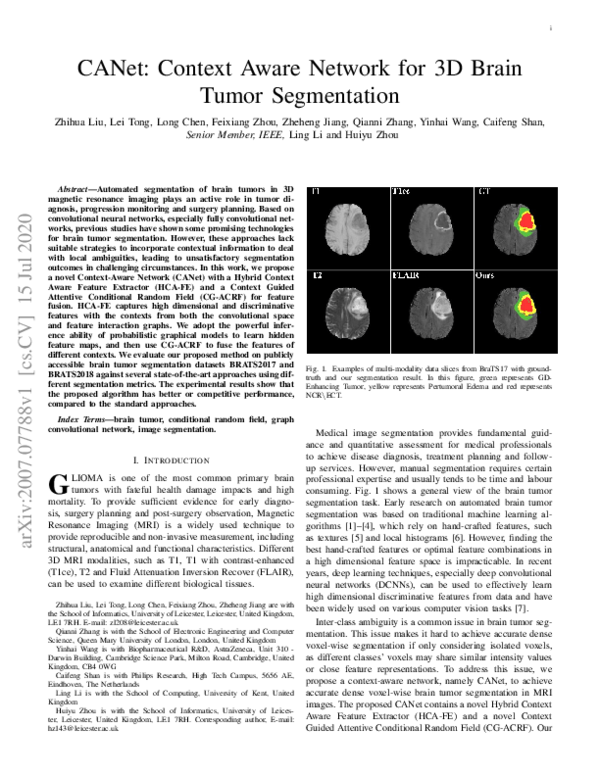 (PDF) CANet: Context Aware Network for 3D Brain Tumor Segmentation