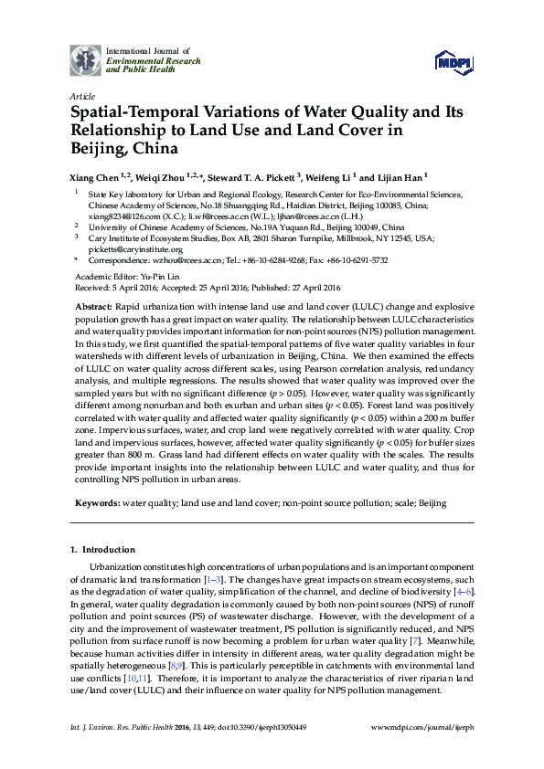 Pdf Spatial Temporal Variations Of Water Quality And Its Relationship