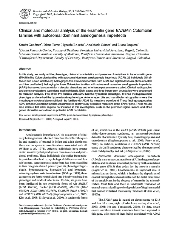 (PDF) Clinical and molecular analysis of the enamelin gene ENAM in ...