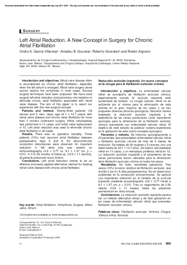(PDF) [Left atrial reduction. A new concept in surgery for chronic ...