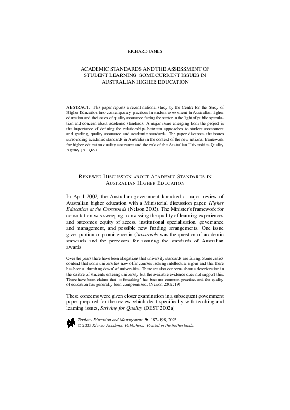 (PDF) Academic standards and the assessment of student learning: Some ...