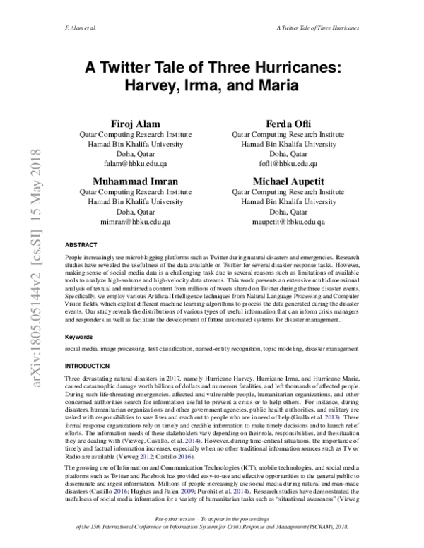 (PDF) A Twitter Tale of Three Hurricanes: Harvey, Irma, and Maria