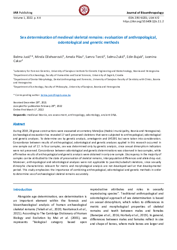 Pdf Sex Determination Of Medieval Skeletal Remains