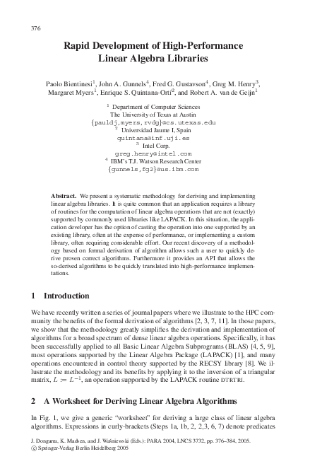 (PDF) Rapid Development of High-Performance Linear Algebra Libraries